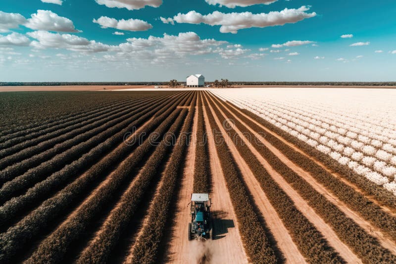 View from Bird S Perspective of Cotton Plantation and Agronomist Drone ...
