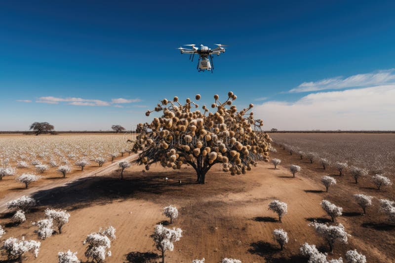 View from Bird S Perspective of Cotton Plantation and Agronomist Drone ...