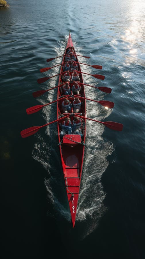 View Birds Eye of Rowing Team, Displaying Flawless Synchronization ...