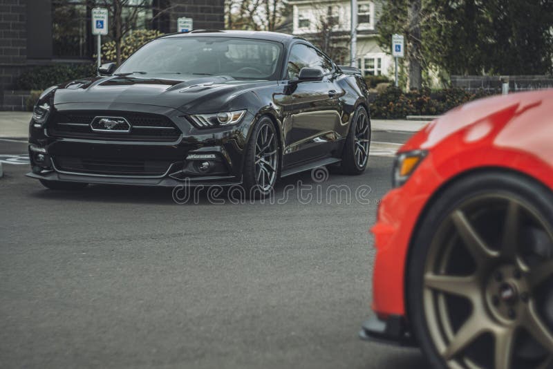 View of the Black 2018 Ford Mustang Ebony Editorial Stock Image - Image ...