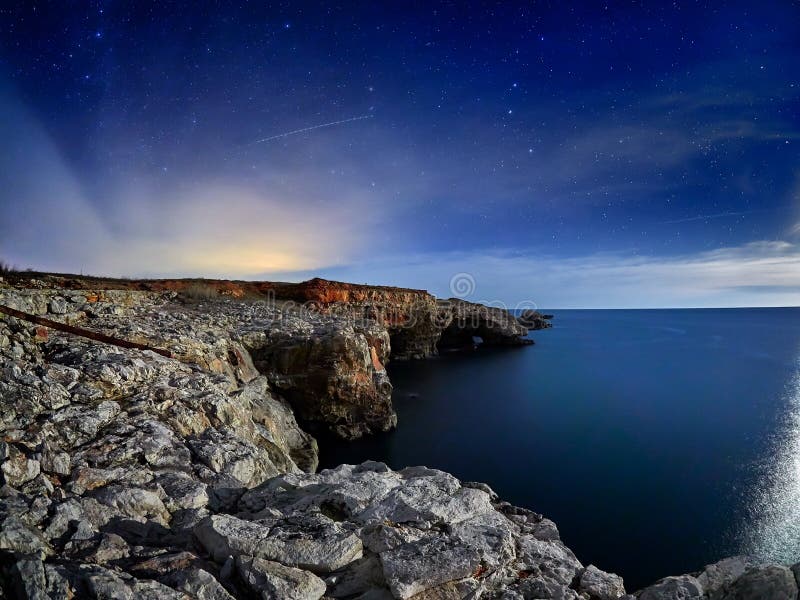 View of the Black Sea from the Coast by Night Stock Photo - Image of ...