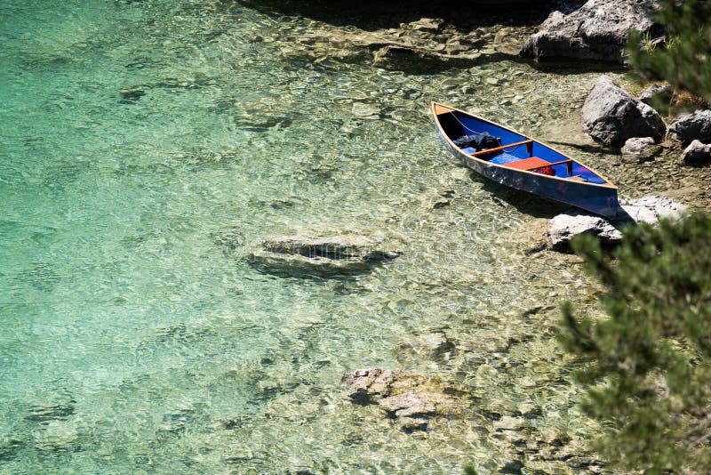 View on Blue Boat at the Eibsee during Summertime Stock Image - Image ...