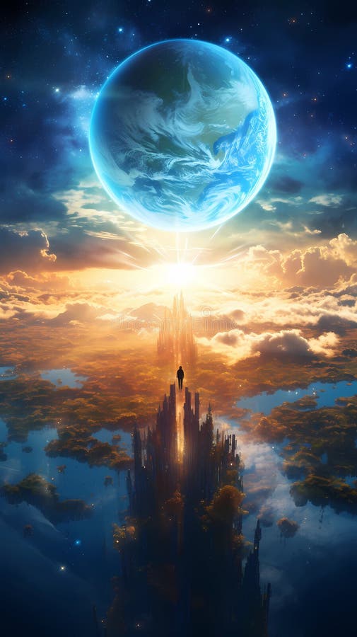 View of Blue Earth with Sun Rising from Space, with Explorer Stock ...