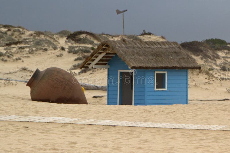 View of a Blue Hut in the Middle of a Desert Stock Image - Image of ...