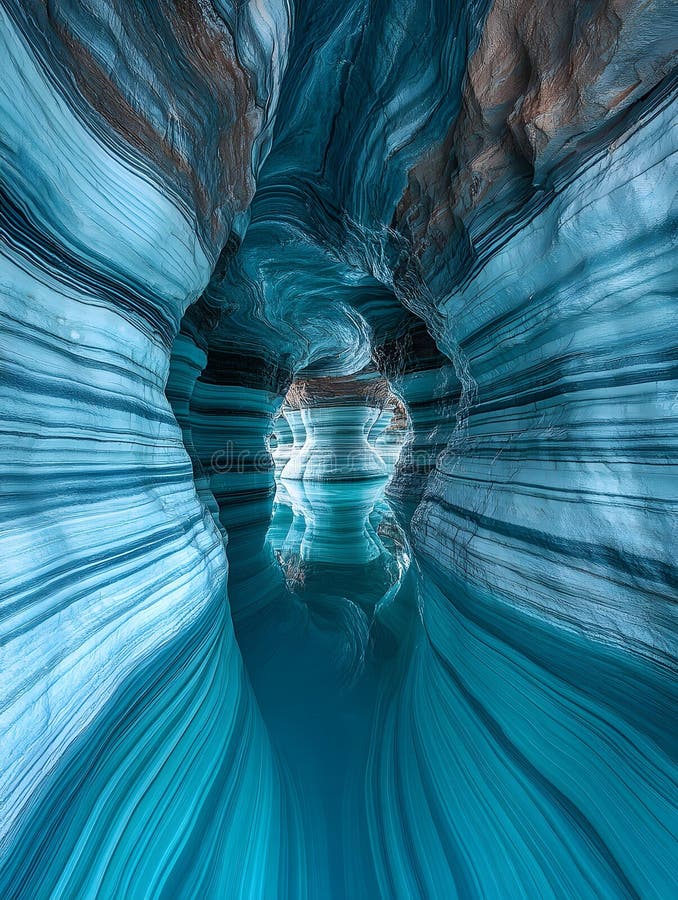 A View of the Blue Ice Cave with Water Flowing through it and Rock ...