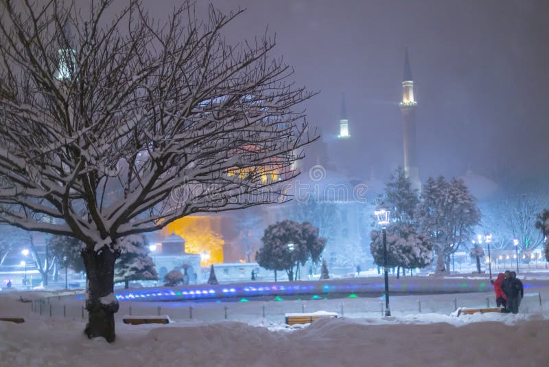 View of the Blue Mosque in the Snowy Winter. Istanbul, Turkey Stock ...