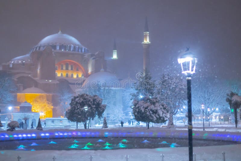 View of the Blue Mosque in the Snowy Winter. Istanbul, Turkey Stock ...