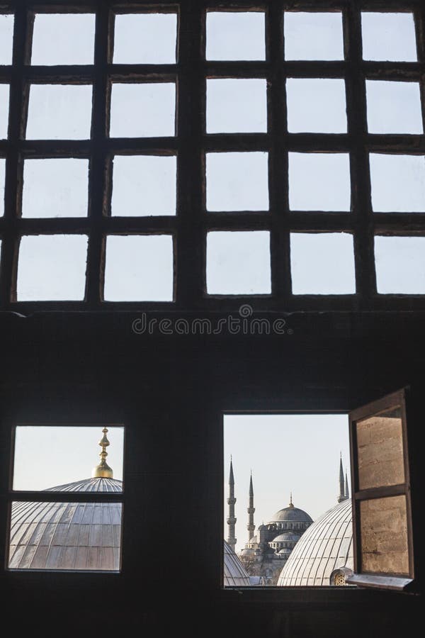 View of Blue Mosque through Window Hagia Sophia Stock Image - Image of ...
