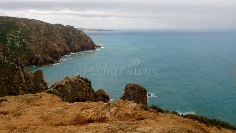 View of the Blue Ocean and Cliffs. Portugal. Stock Image - Image of ...