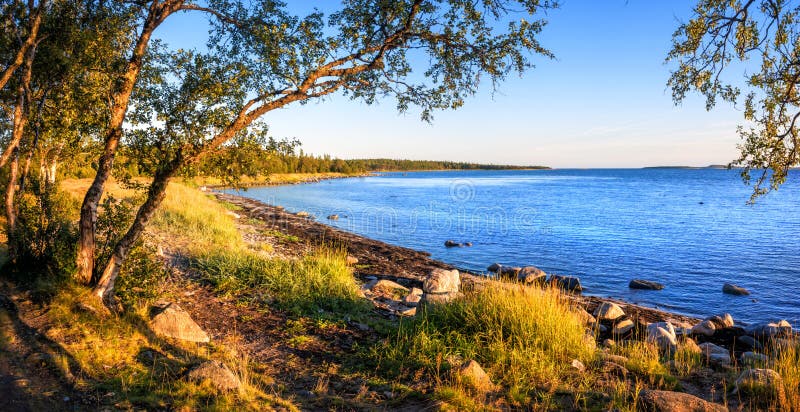 View of the Blue White Sea on the Solovetsky Islands Stock Photo ...