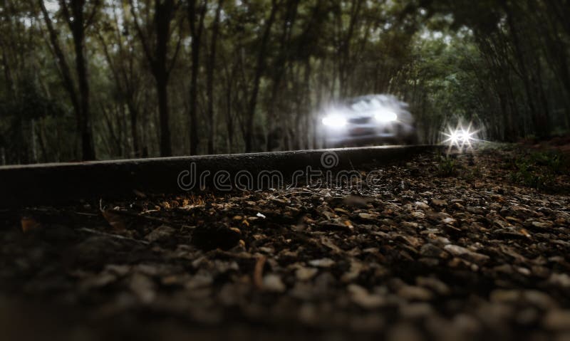 View of Blurry Car Coming through the Trees Tunne. Stock Photo - Image ...