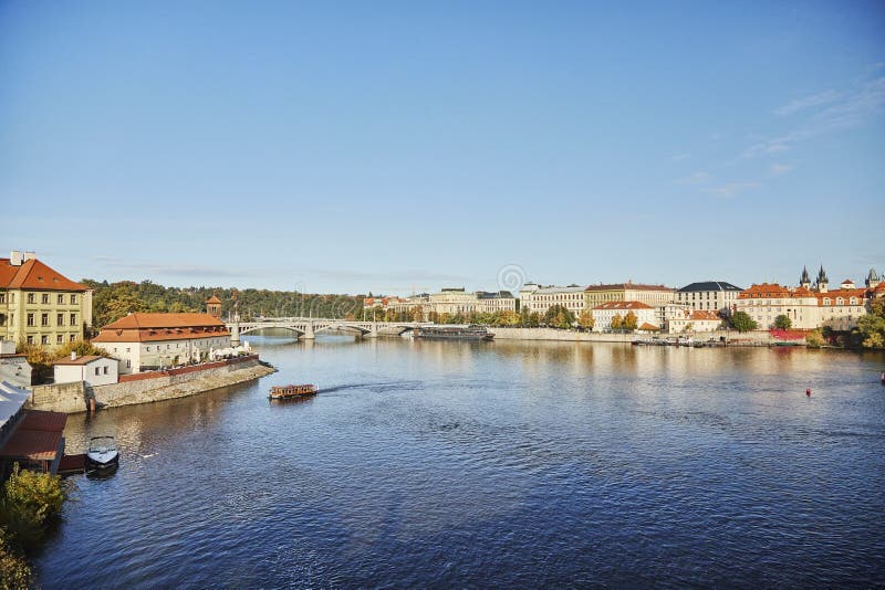 View of Boat on the Vltava River in Prague Stock Photo - Image of ...