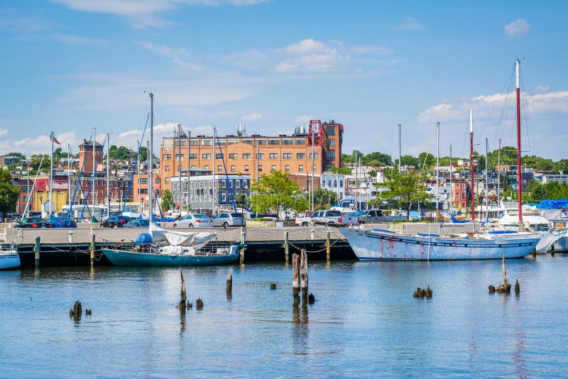 View of Boats on the Waterfront in Canton, Baltimore, Maryland ...