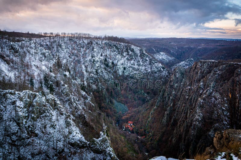 View of the Bode Gorge of the Harz Mountains in Winter in Germany ...