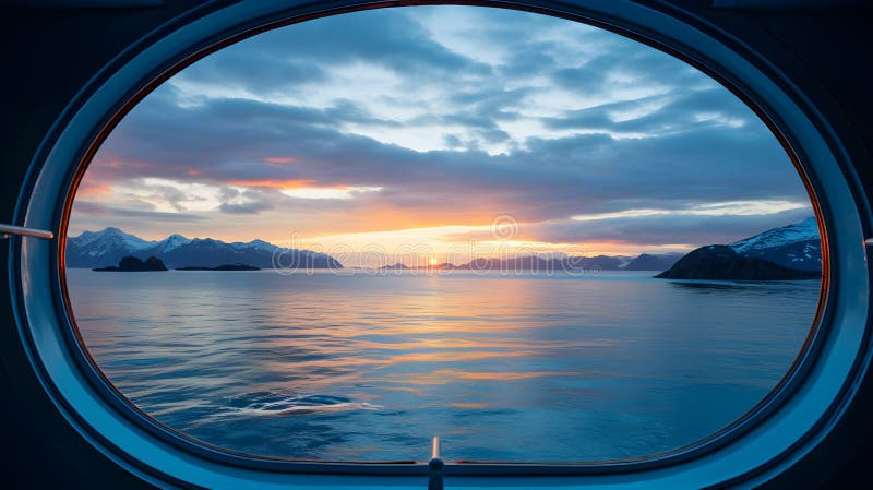 A View of a Body of Water through a Porthole Window.Window View from ...
