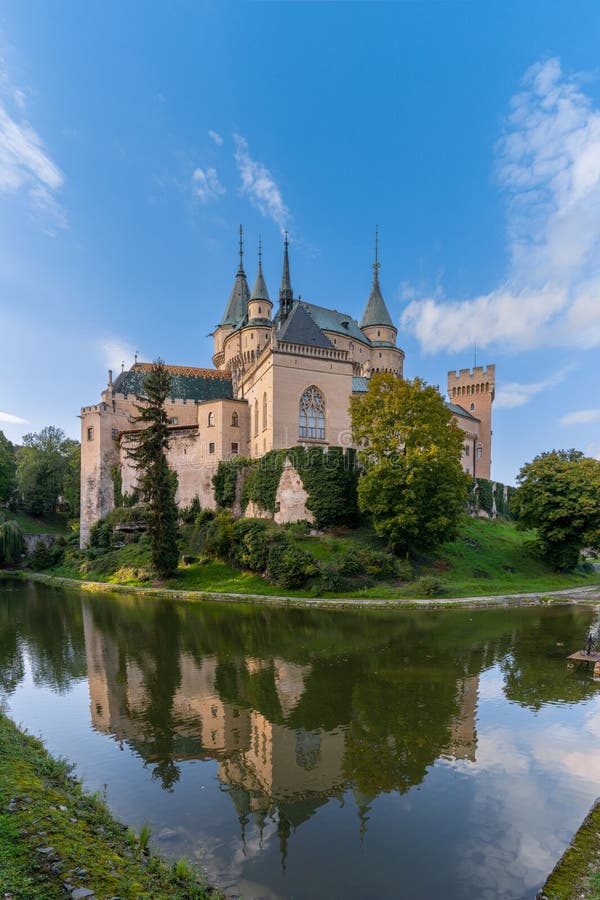 View of the Bojnice Castle with Reflections in the Moat Editorial ...