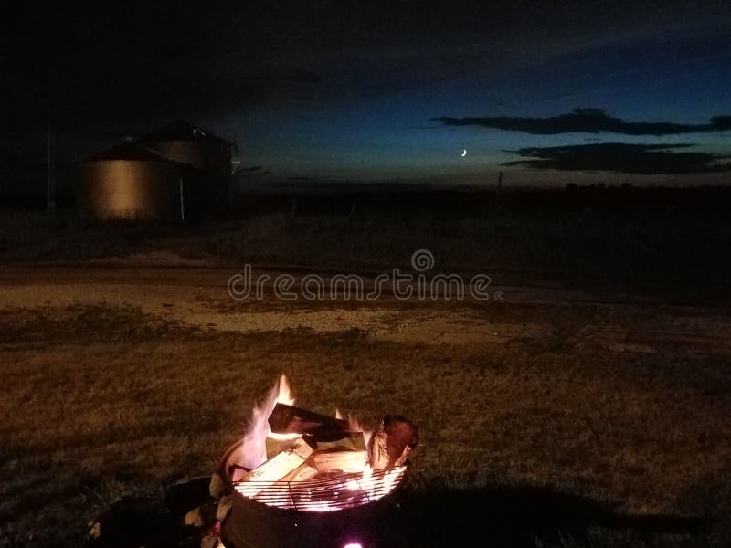 View of a Bonfire in the Field at Night Stock Photo - Image of nature ...
