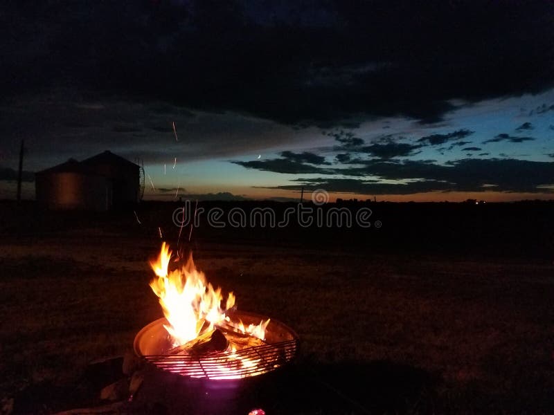 View of a Bonfire in the Field at Night Stock Image - Image of nature ...