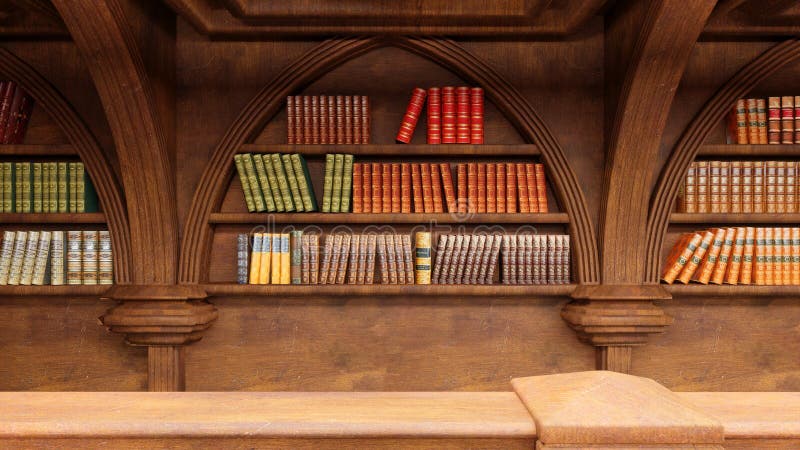 View of Bookshelves in an Old Library Stock Illustration - Illustration ...