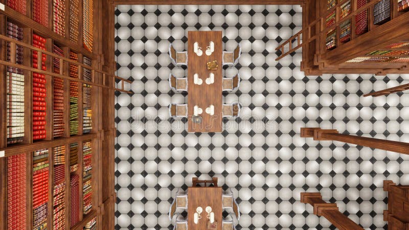 View of Bookshelves in an Old Library Stock Illustration - Illustration ...