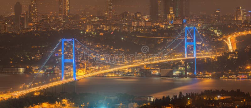 View of Bosphorus Bridge at Night Istanbul Stock Photo - Image of black ...