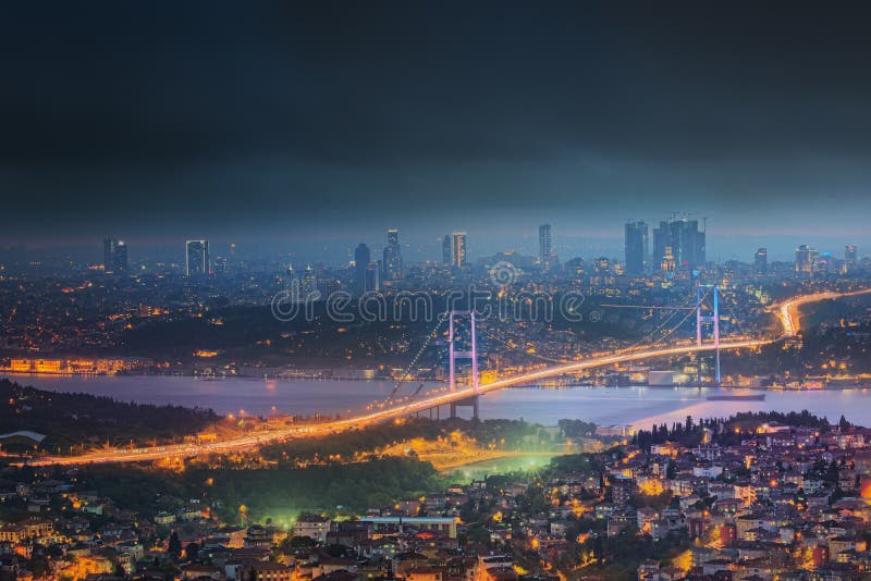 View of Bosphorus Bridge at Night Istanbul Stock Image - Image of city ...