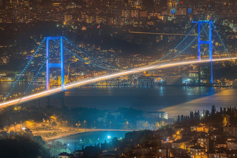 View of Bosphorus Bridge at Night Istanbul Stock Image - Image of ...
