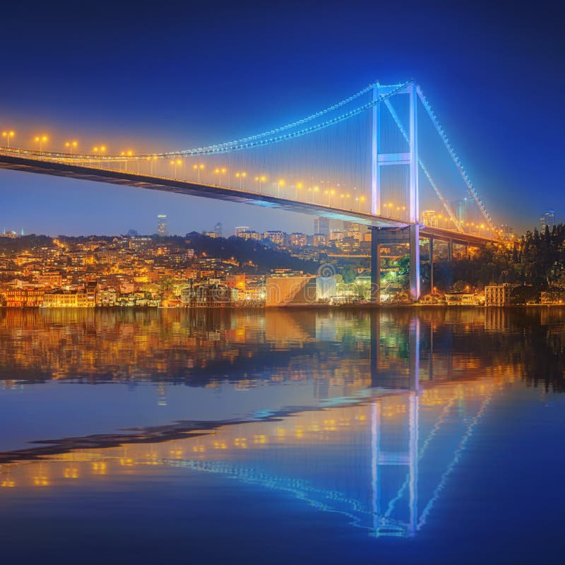 View of Bosphorus Bridge at Night Istanbul Stock Photo - Image of ...