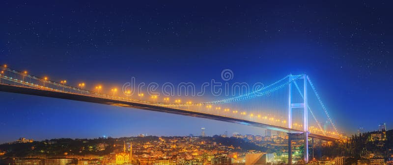 View of Bosphorus Bridge at Night Istanbul Stock Image - Image of ...