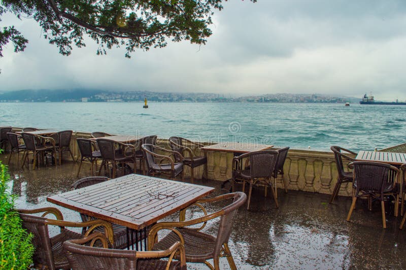 View of Bosphorus Strait Seen from Waterfront Cafe Istanbul Turkey ...