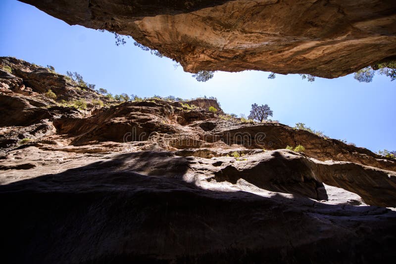 A View from the Bottom of a Canyon, Looking Upwards Towards the Bright ...