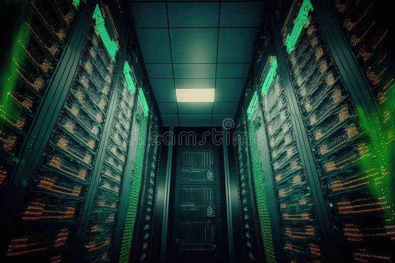 View from the Bottom of a Data Center Server Rack with a Field ...