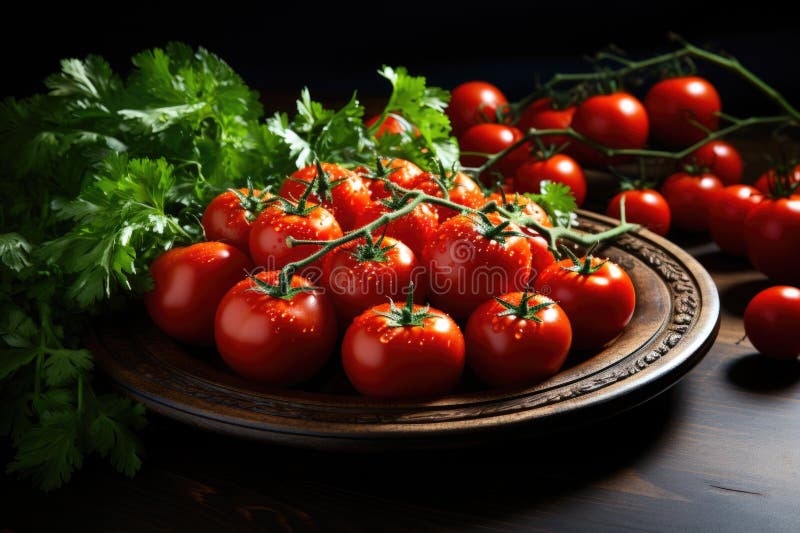 View from the Bottom Half of the Fresh Red Tomato Wood Plate on the ...
