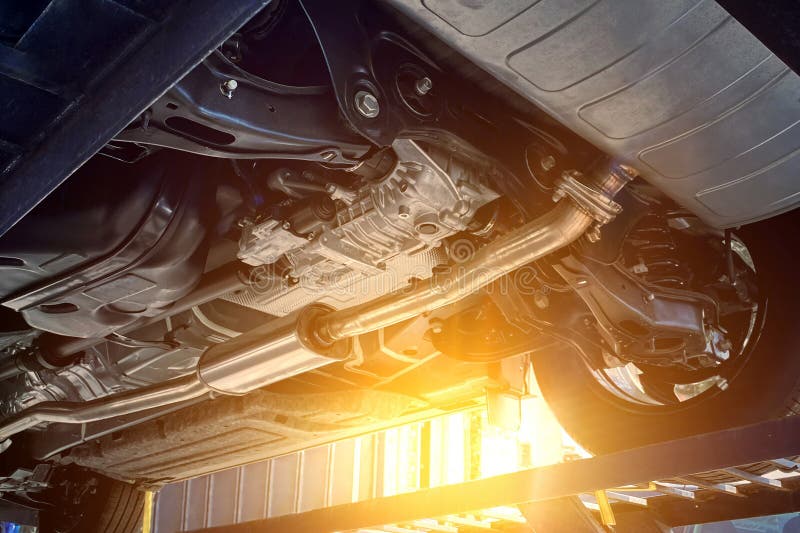 View of the Bottom of a Modern Passenger Car Mounted on a Lift Stock ...