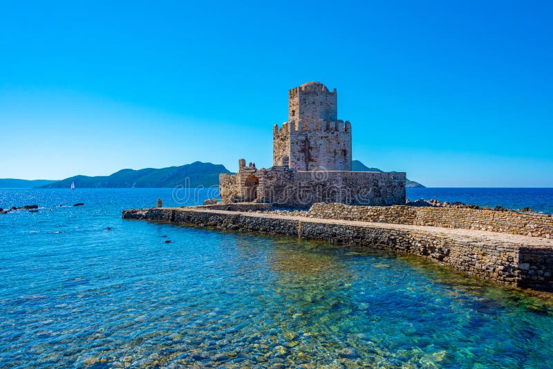 View of Bourtzi of Methoni Castle in Greece Stock Photo - Image of ...