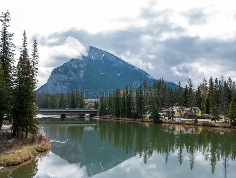 View on the Bow River Pedestrian Bridge Banff, Alberta, Canada Stock ...