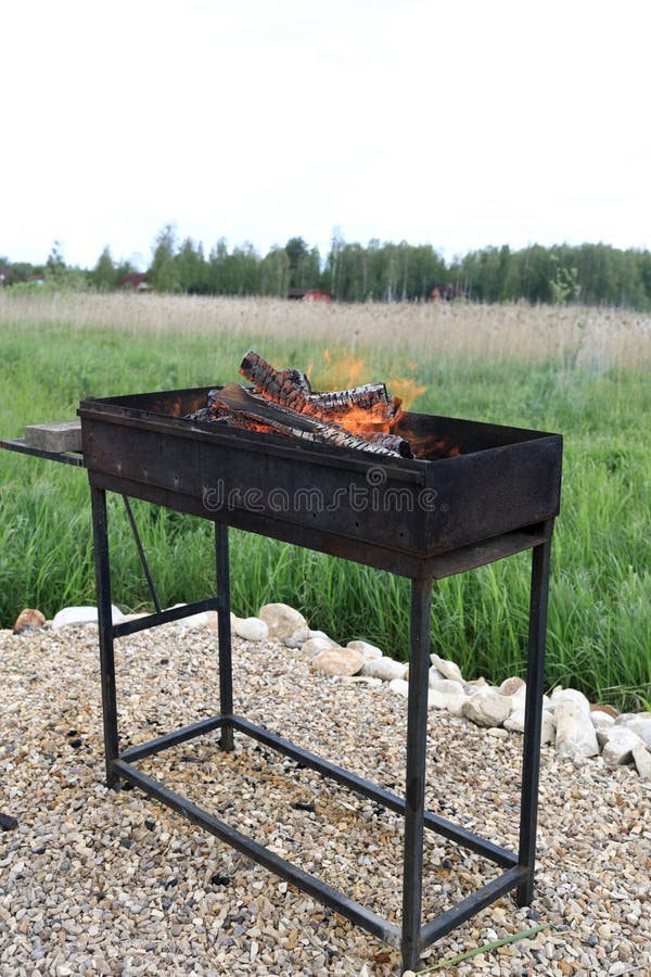 View of Brazier with Burning Wood Stock Photo - Image of brazier, food ...