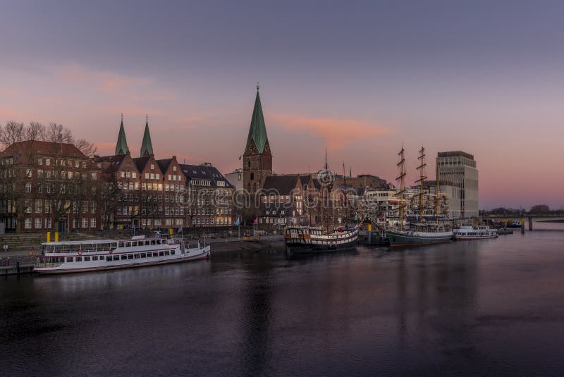 View of Bremen with the Buildings, Bridges and Ships Reflecting in the ...
