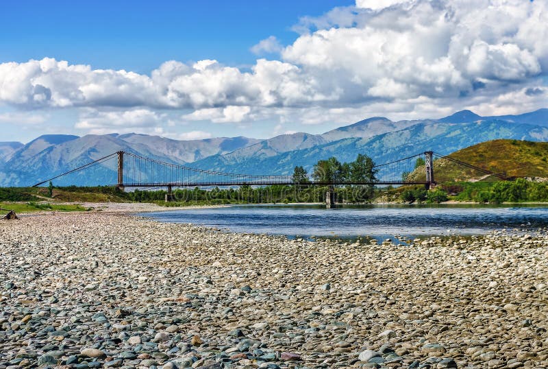 View of the Bridge Across Mountain River with Stony Shore Stock Image ...