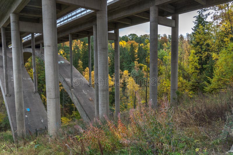 View of the Bridge from Below. Concrete Bridge Construction Stock Image ...