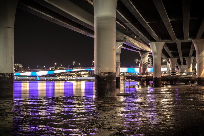 View from Bridge Bottom on Highlighted Highway Stock Photo - Image of ...