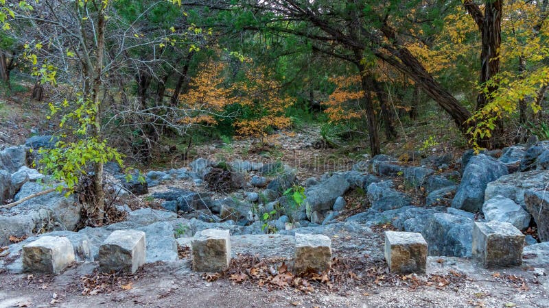 View from Bridge into Dry Forest Stream Below Stock Image - Image of ...