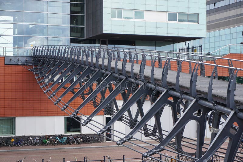 View of a Bridge in Front of a Building Stock Image - Image of city ...