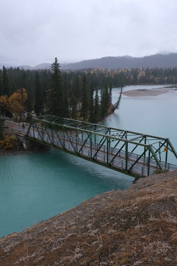 View of a Bridge in Jasper BC Over a Clear Blue River in Canada Stock ...