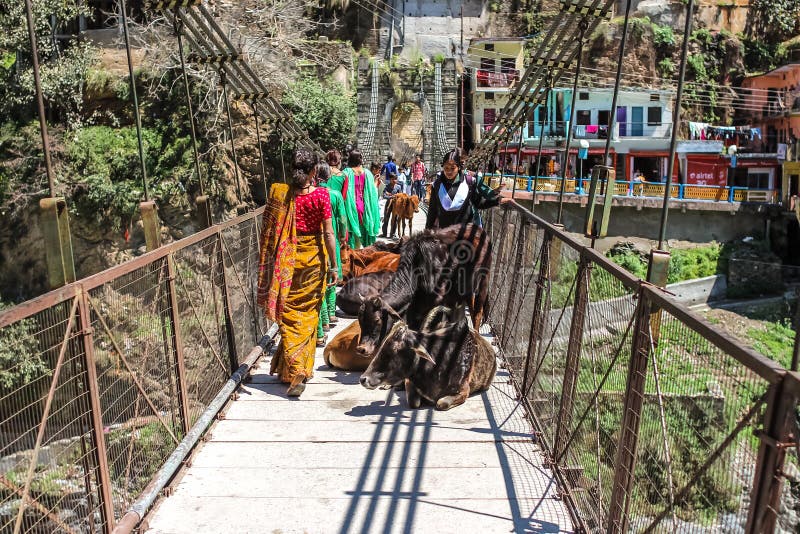 View of the Bridge Over Parvati River. Manikaran with Thermal Springs ...