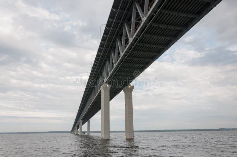View of the Bridge Over the Lake.Clouds in the Sky. Stock Image - Image ...