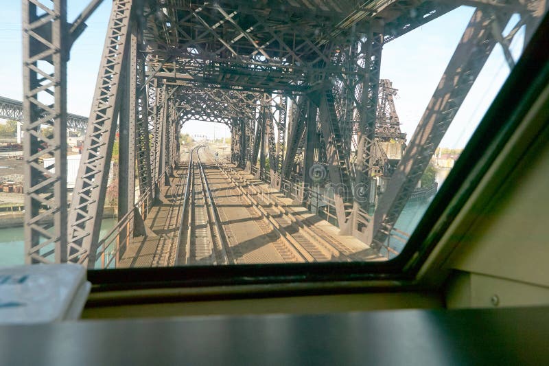 View of a Bridge with Train Tracks Over River Stock Photo - Image of ...