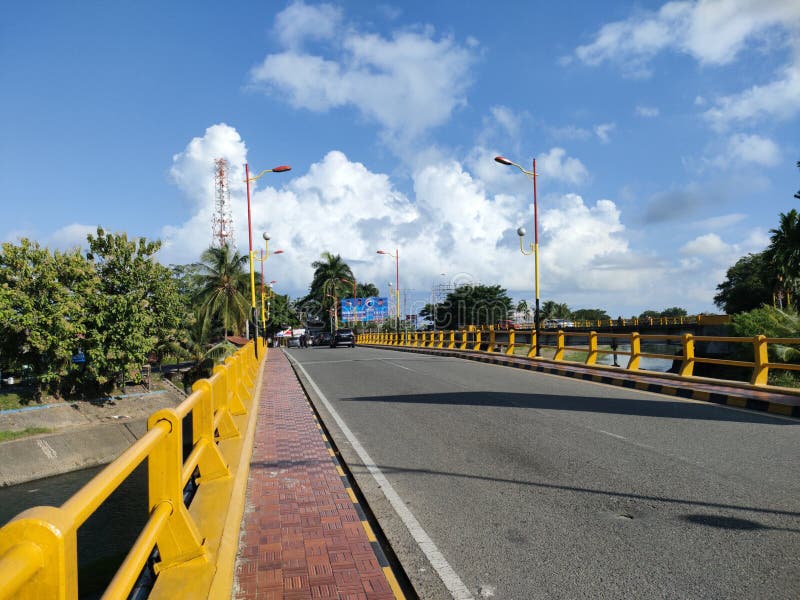 View of a Bridge with a Yellow Right and Left Guard Stock Image - Image ...
