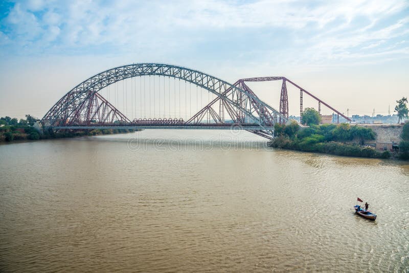 View at the Bridges Over Indus River in Sukkur - Pakistan Stock Image ...