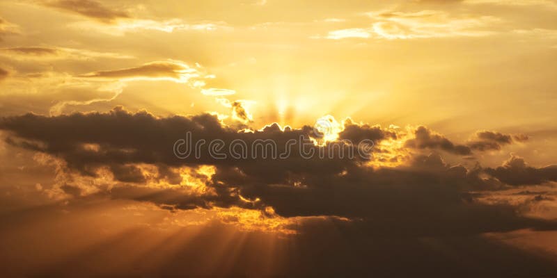 Bright Sun with Beams and the Dark Clouds Stock Photo - Image of wide ...